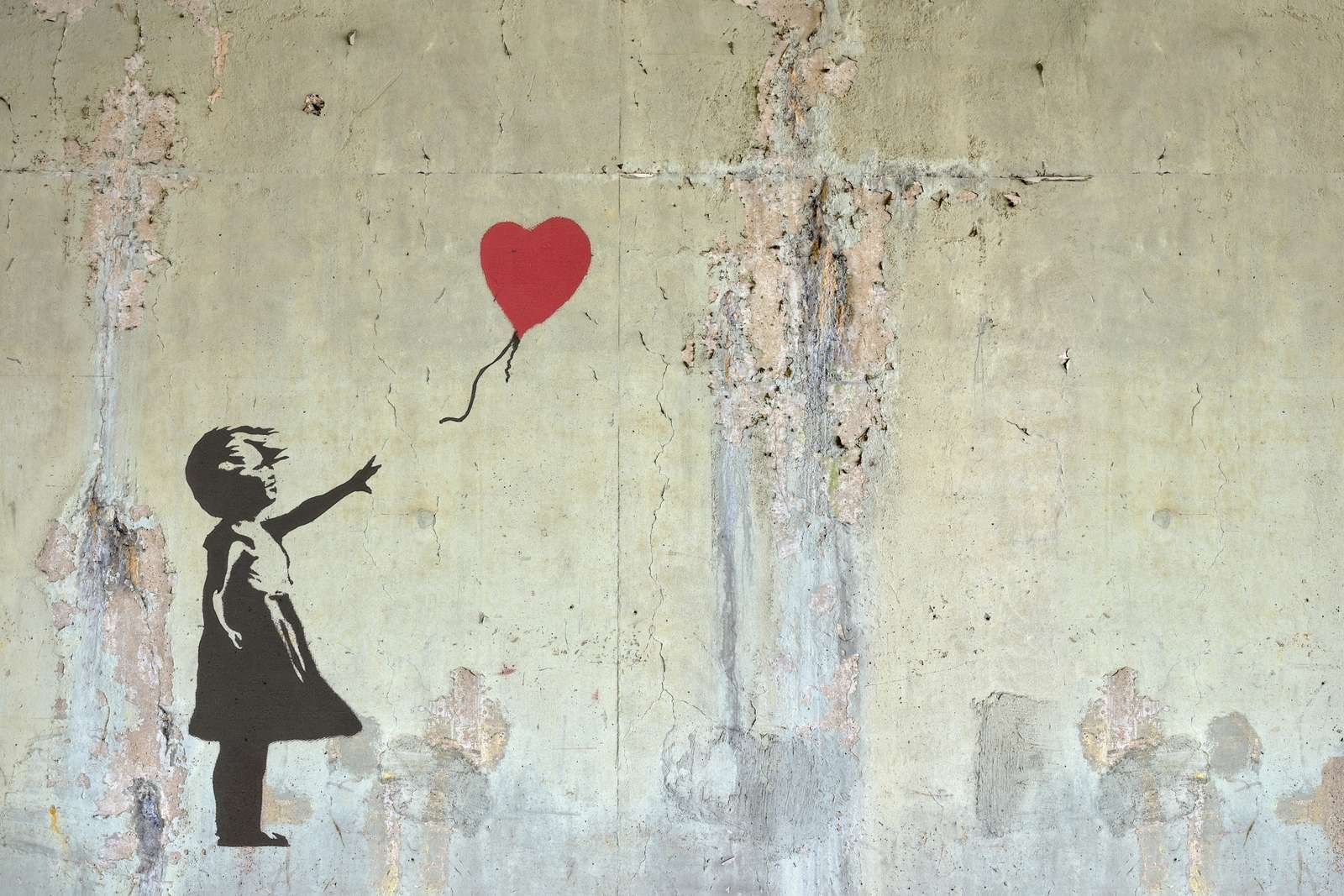 Fotobehang Banksy Balloon girl raw concrete Wallpaper
