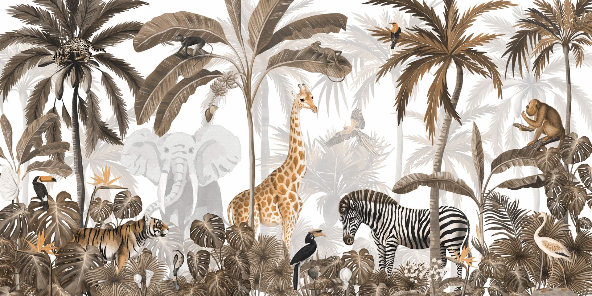Jungle Jive - Sepia - Wallpaper