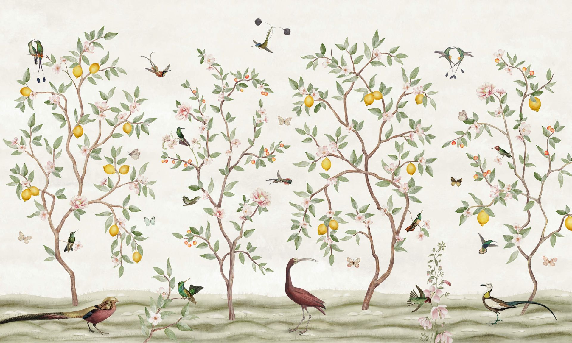 Lemon Tree Chinoiserie - White - Photo Wallpaper