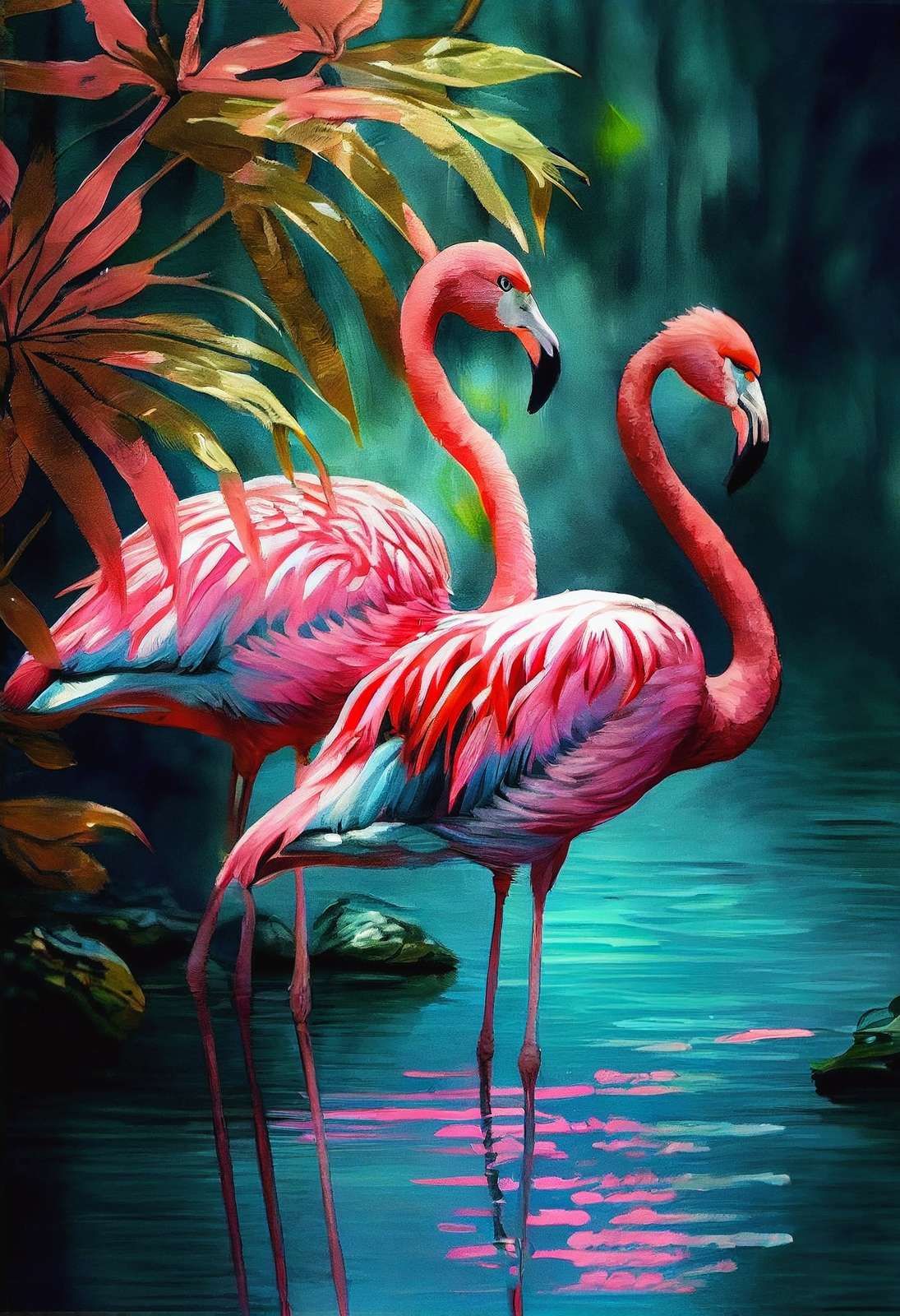 Wall Mural - Velvet Pink Flamingo Duo - Wallpaper