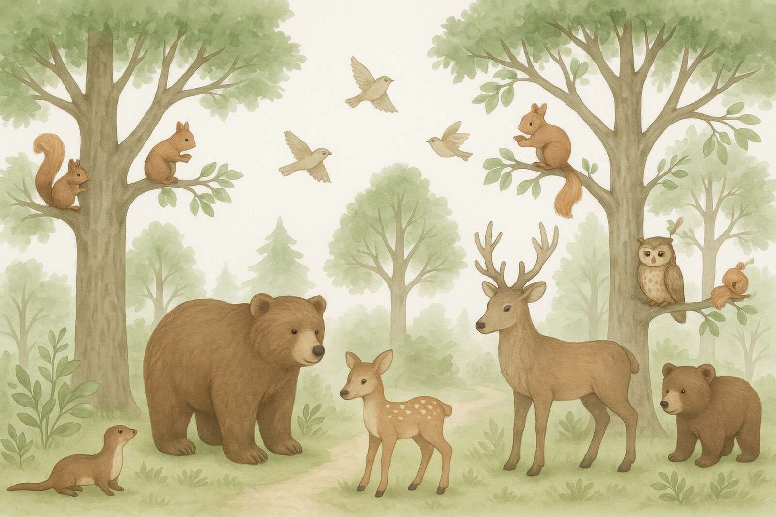 Wall Mural - Wild animals in summer green - Wallpaper