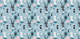 Wallpaper Mural - Blue rabbit pattern - Wallpaper Murals